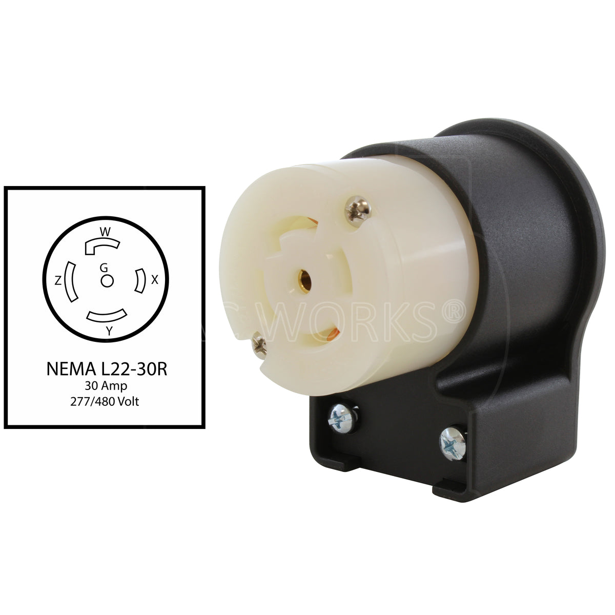 AC WORKS® [ASEL2230R] NEMA L22-30R 30A 3-Phase Y 277/480V Elbow 5-Pron ...